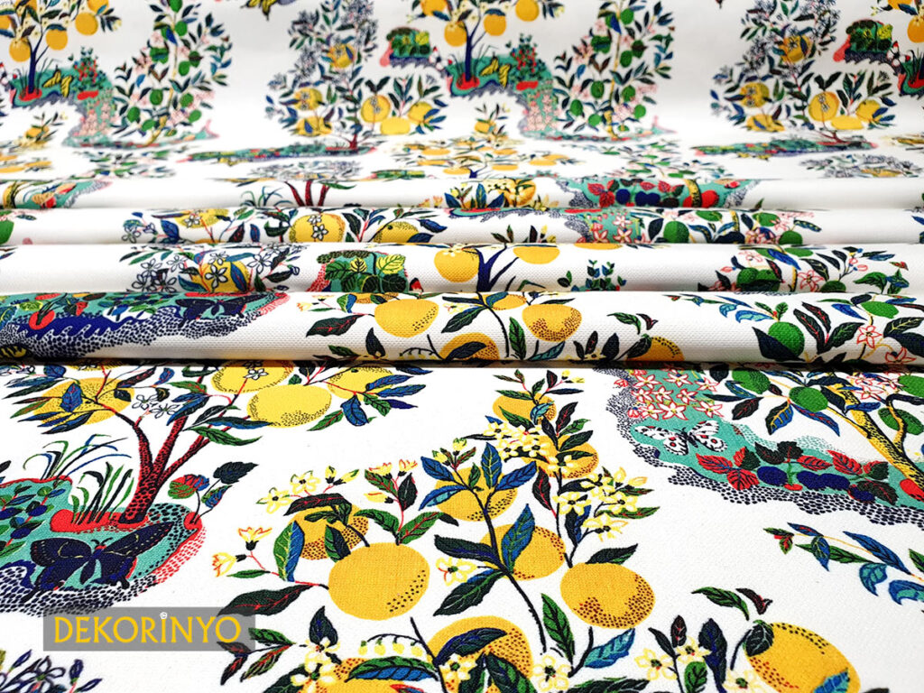 Limon Bahçesi Desenli Döşemelik Kumaş | Döşemelik Kumaş | Dekorinyo