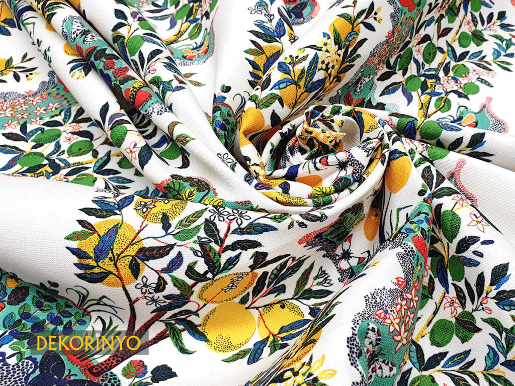 Limon Bahçesi Desenli Döşemelik Kumaş | Döşemelik Kumaş | Dekorinyo